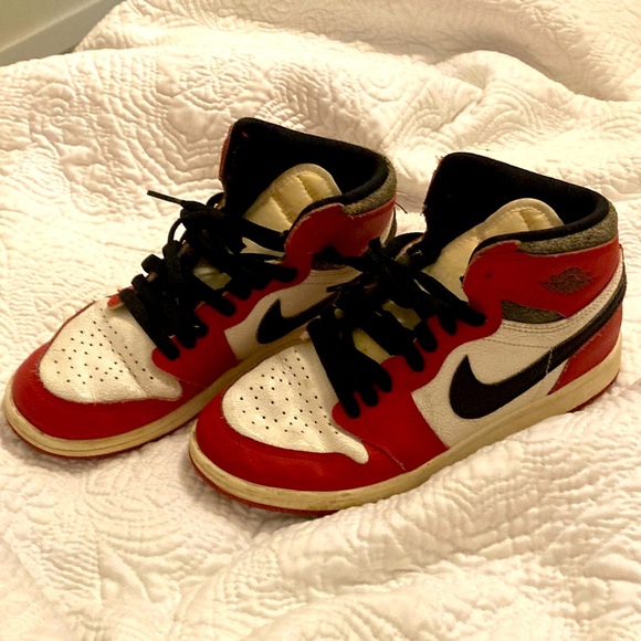 Nike | Shoes | Nike Red Black High Top Sneakers Boys Size 3 | Poshmark